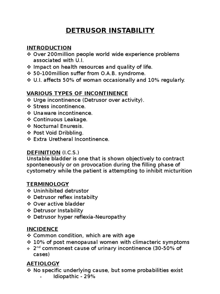 Detrusor Instability | PDF | Urinary Incontinence | Urination
