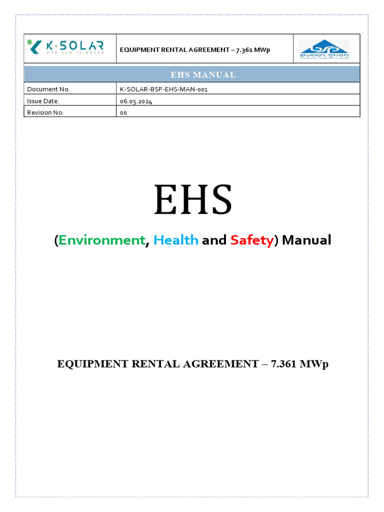 K-Solar - EHS Manual | PDF | Occupational Safety And Health | Overtime
