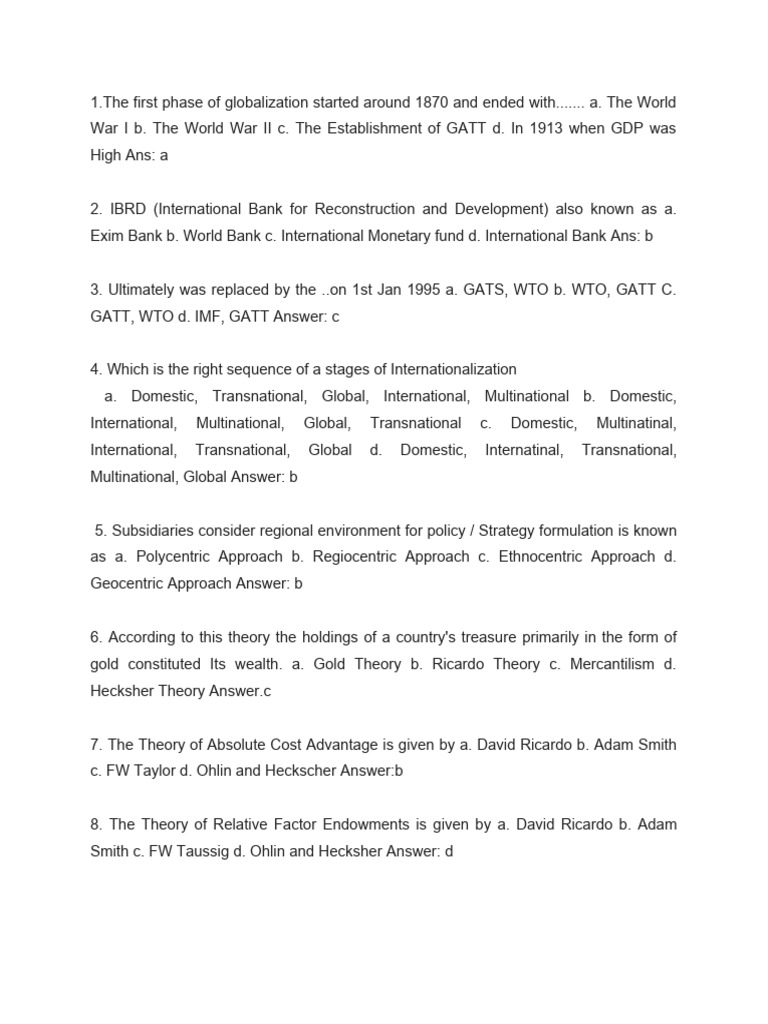 Answer and Question | PDF | Multinational Corporation | World Trade ...