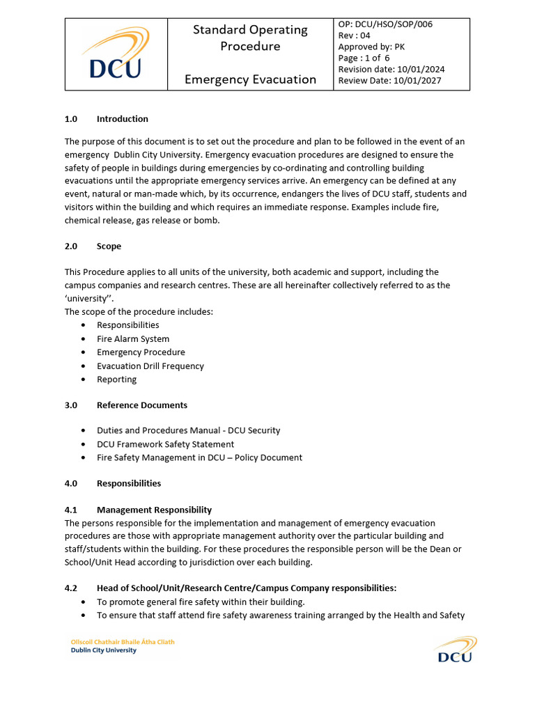 Dcu Hso Sop 006 Emergency Evacuation V 4 | PDF | Fire Safety ...