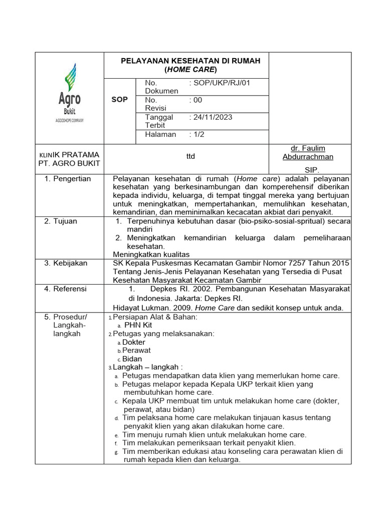 SOP Home Care Agro | PDF