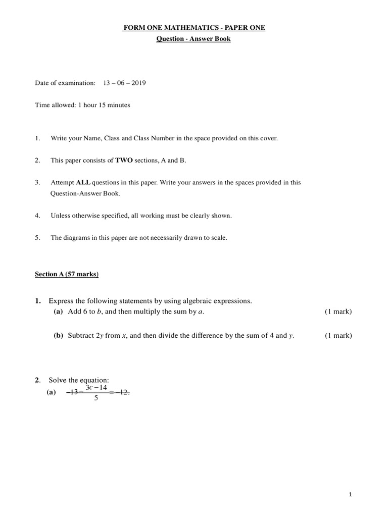 S1 Maths Final Exam_Q&A | PDF | Mathematics | Significant Figures