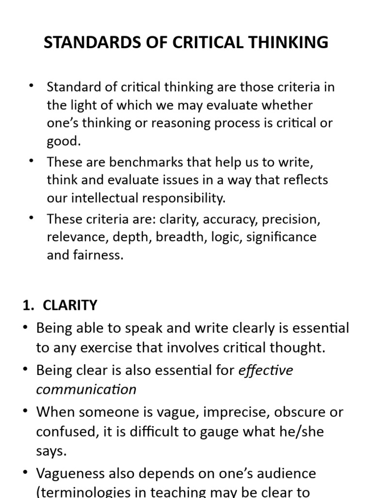 Standards for Effective Critical Thinking | PDF | Thought | Critical Thinking