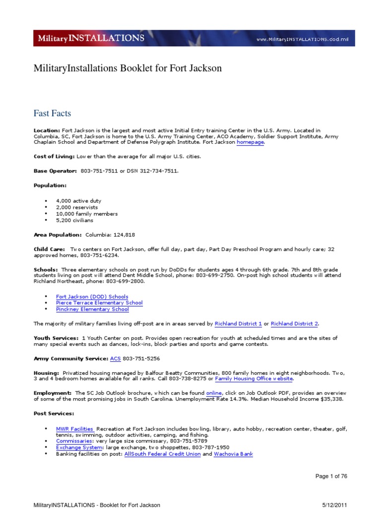 Militaryinstallations Booklet For Fort Jackson: Fast Facts | PDF ...