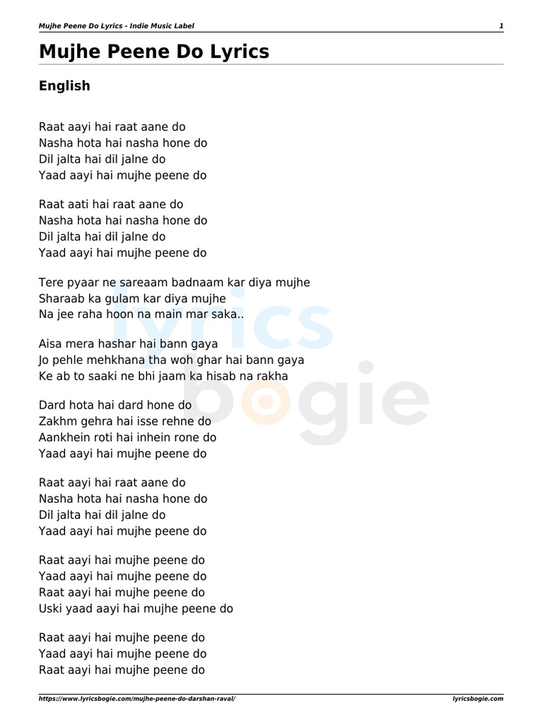 Mujhe Peene Do Lyrics Analysis | PDF | Language Arts & Discipline | Art