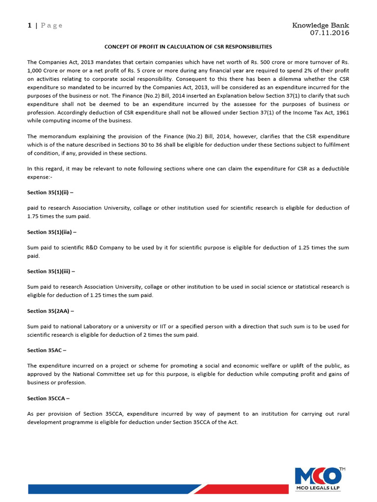 CSR Profit Calculation and Tax Deductions | PDF | Expense | Tax Deduction