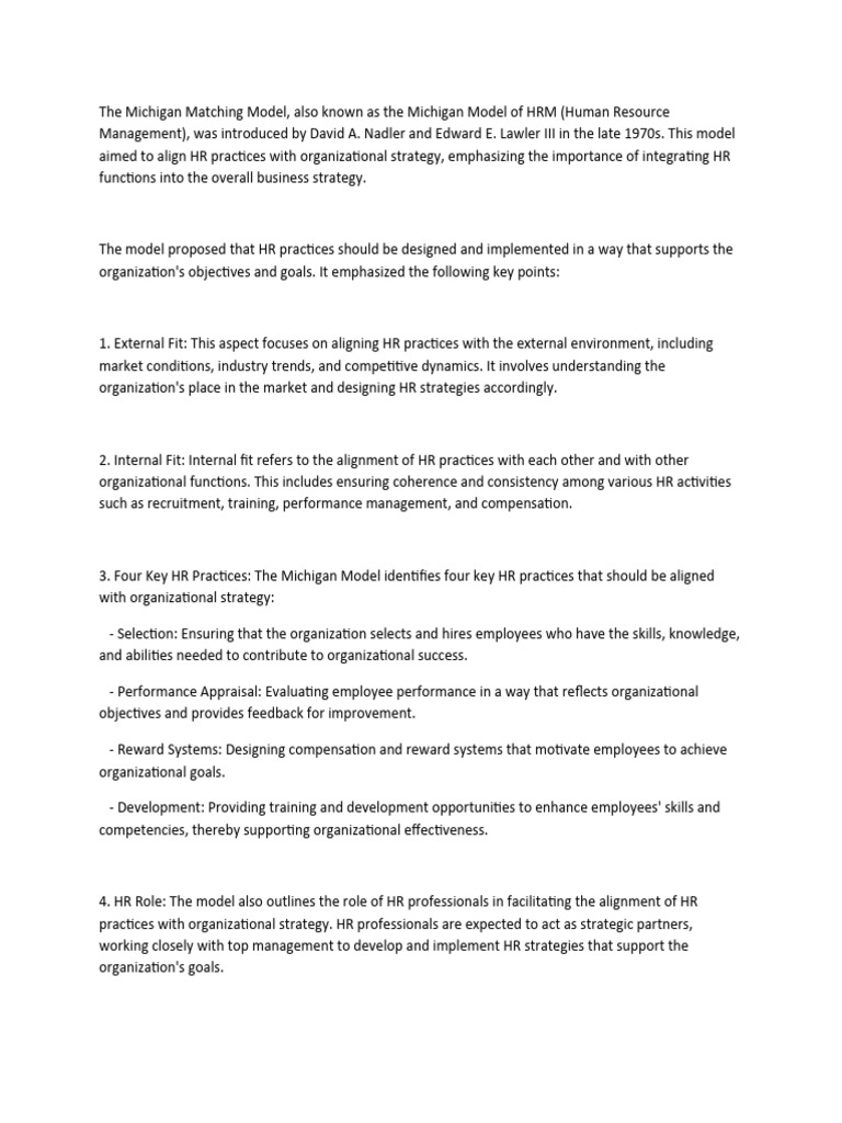 Michigan Model of HRM Overview | PDF | Human Resource Management ...