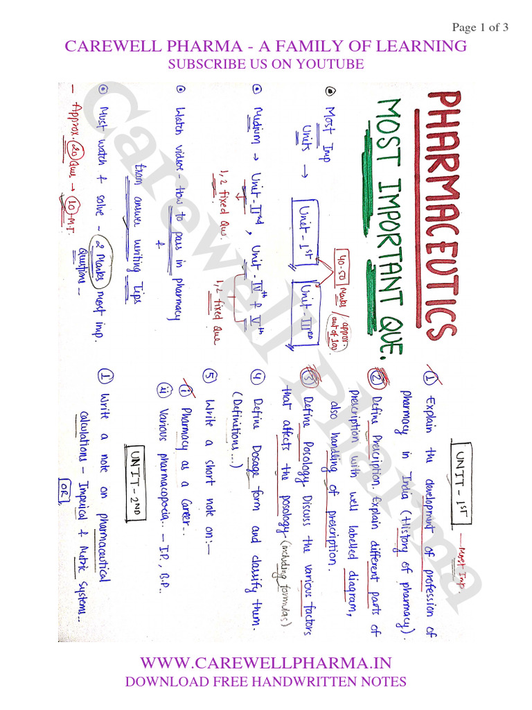 Important Pharmaceutics Questions PDF | PDF | Self-Improvement | Wellness