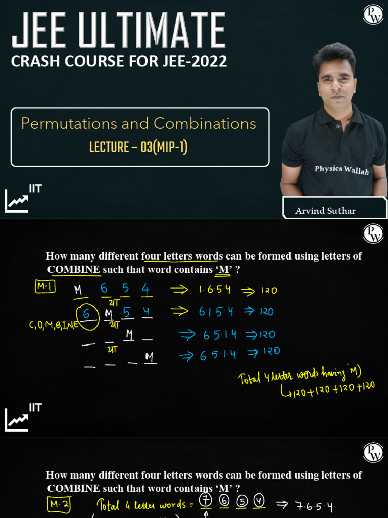 Permutations And Combinations 03 Class Notes Pdf Word Writing