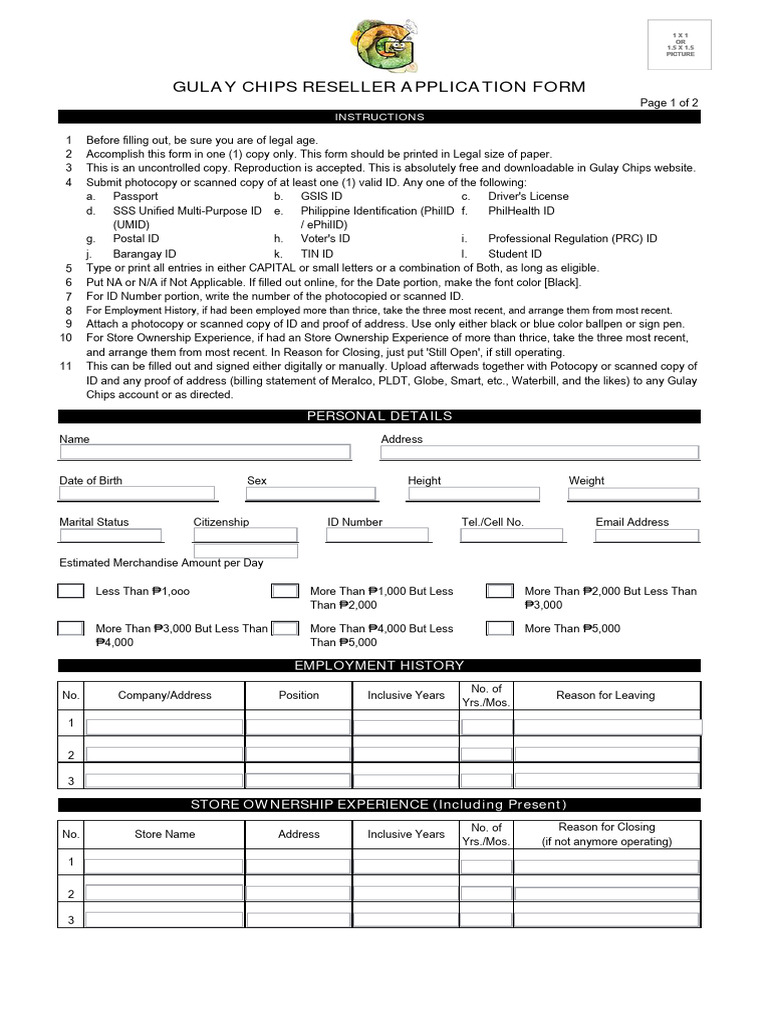 Gulay Chips Reseller Application Form 3 | PDF | Fraud | Photocopier