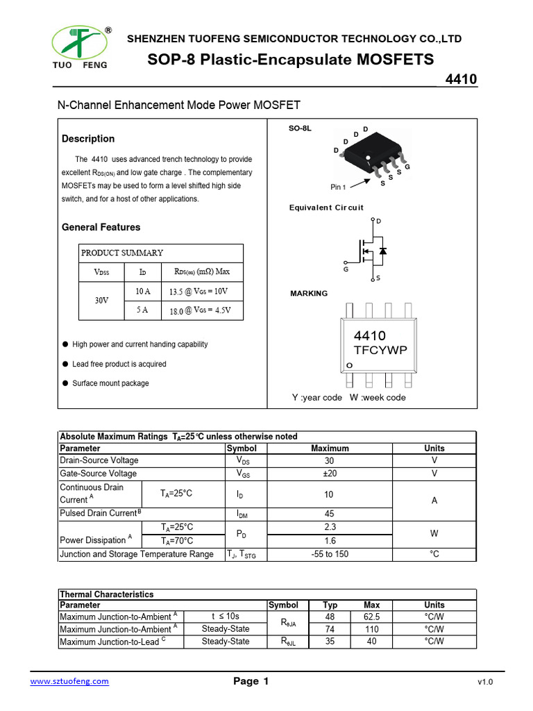 N-Channel Power MOSFET 4410 Specifications | PDF | Field Effect ...
