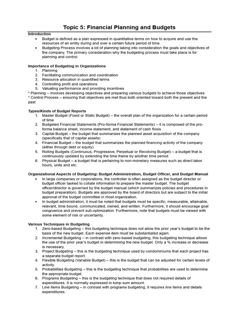 Financial Planning and Budgeting Overview | PDF | Cost Of Goods Sold ...
