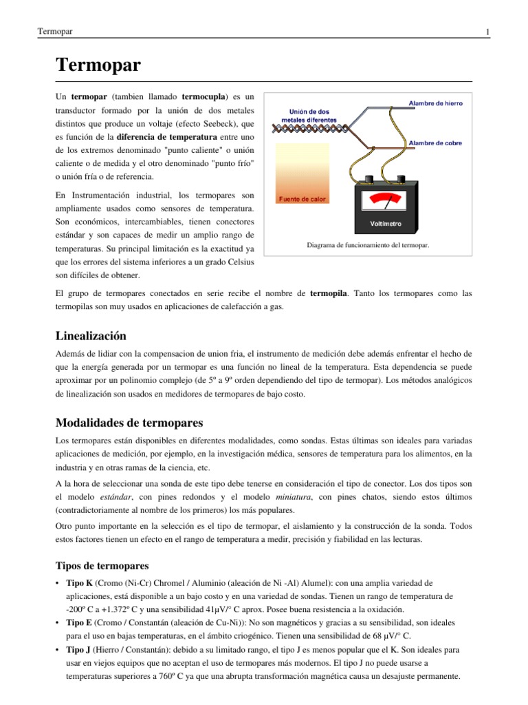 Termopar | PDF | Par termoeléctrico | Ramas de la termodinámica