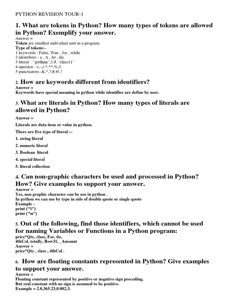 PYTHON REVISION TOUR-1 | PDF | Data Type | Control Flow