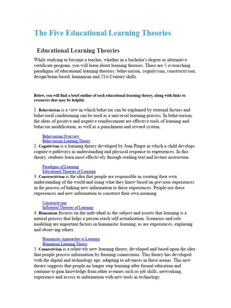 The Five Educational Learning Theories | PDF | Constructivism ...