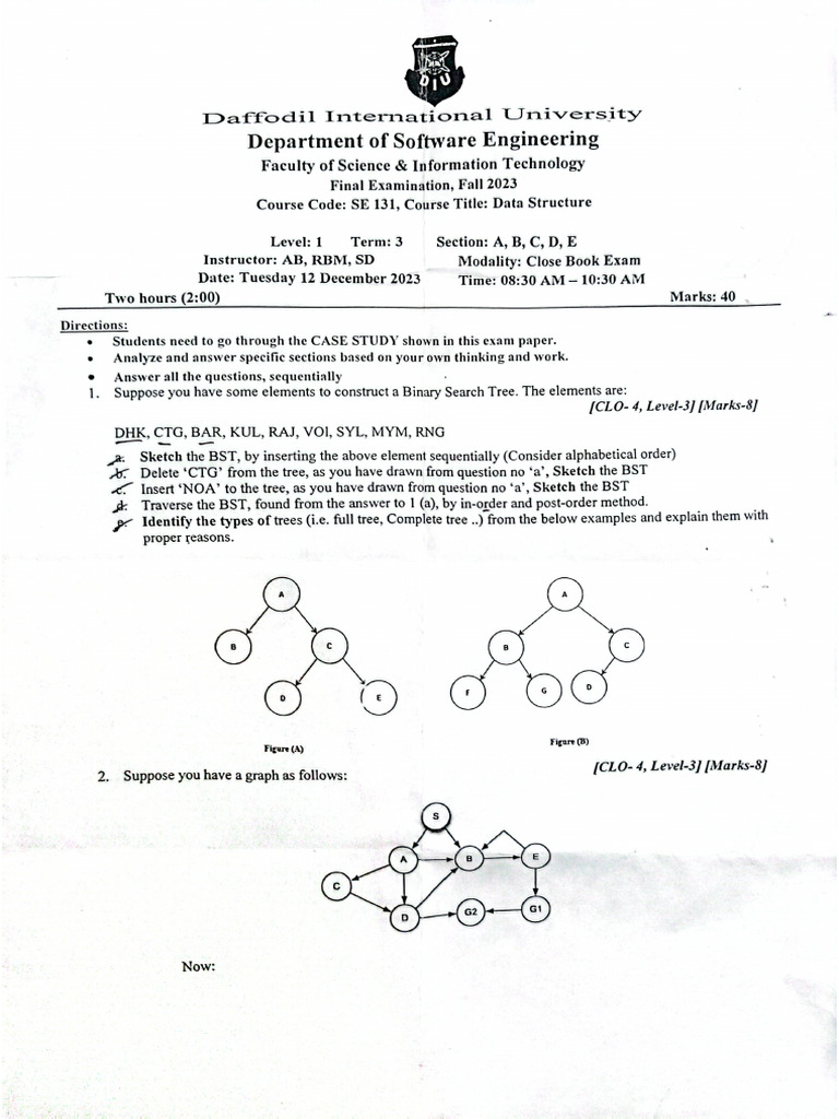 Final Exam Question 3rd Semester 39th Batch Fall 2023 Pdf