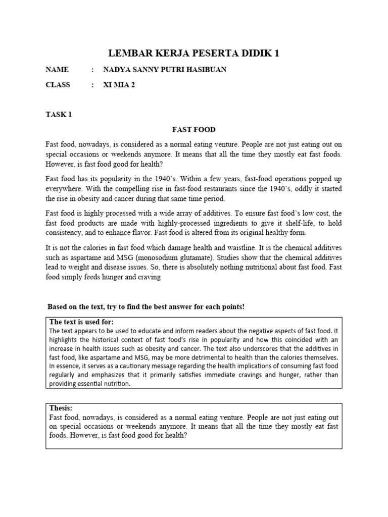 English Task! | PDF | Fast Food | Foods