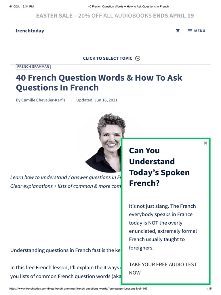 40 French Question Words + How To Ask Questions in French | PDF ...