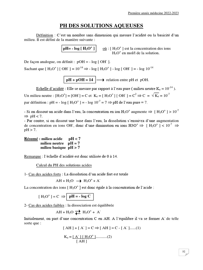 Calcul du pH des solutions aqueuses | PDF | Ph | Chimie
