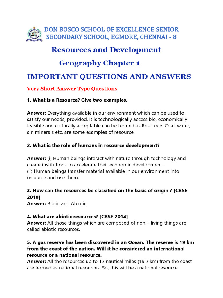 Resource and Development - Important Questions and Answers | PDF | Soil ...