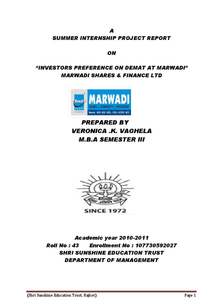 Demat Project Report | Download Free PDF | Investing Online | Stocks