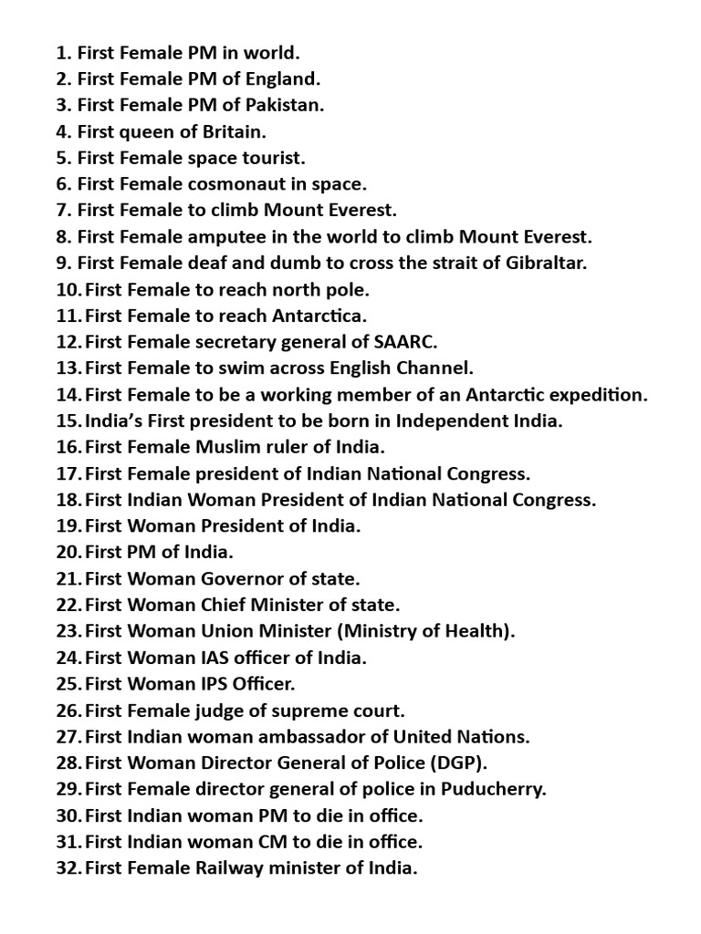 First Female | PDF | Government Of India