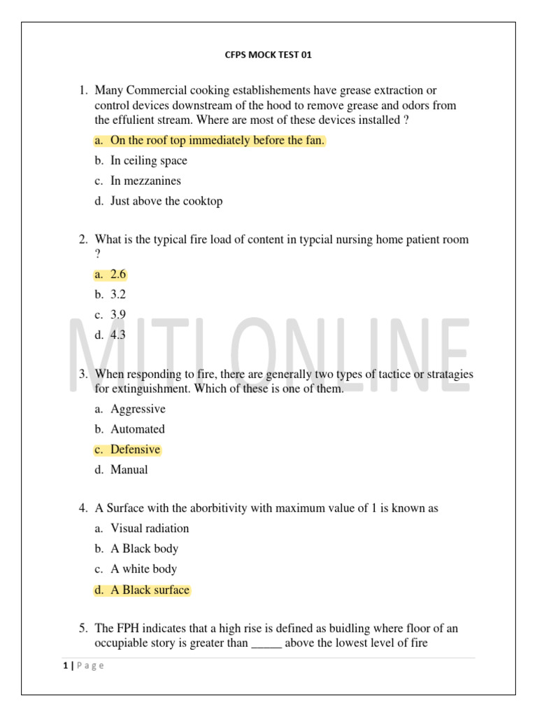 CPFS Master mock test 10 | PDF | Fire Sprinkler System | Fires