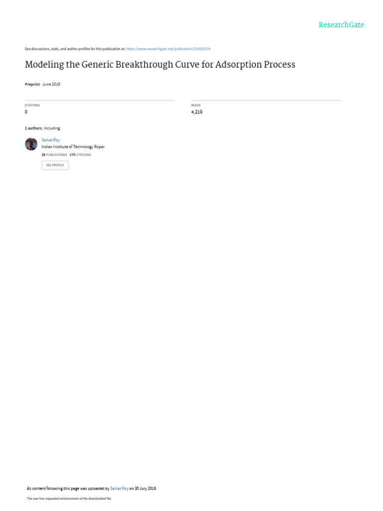 Modeling The Generic Breakthrough Curve For Adsorp | PDF | Adsorption ...