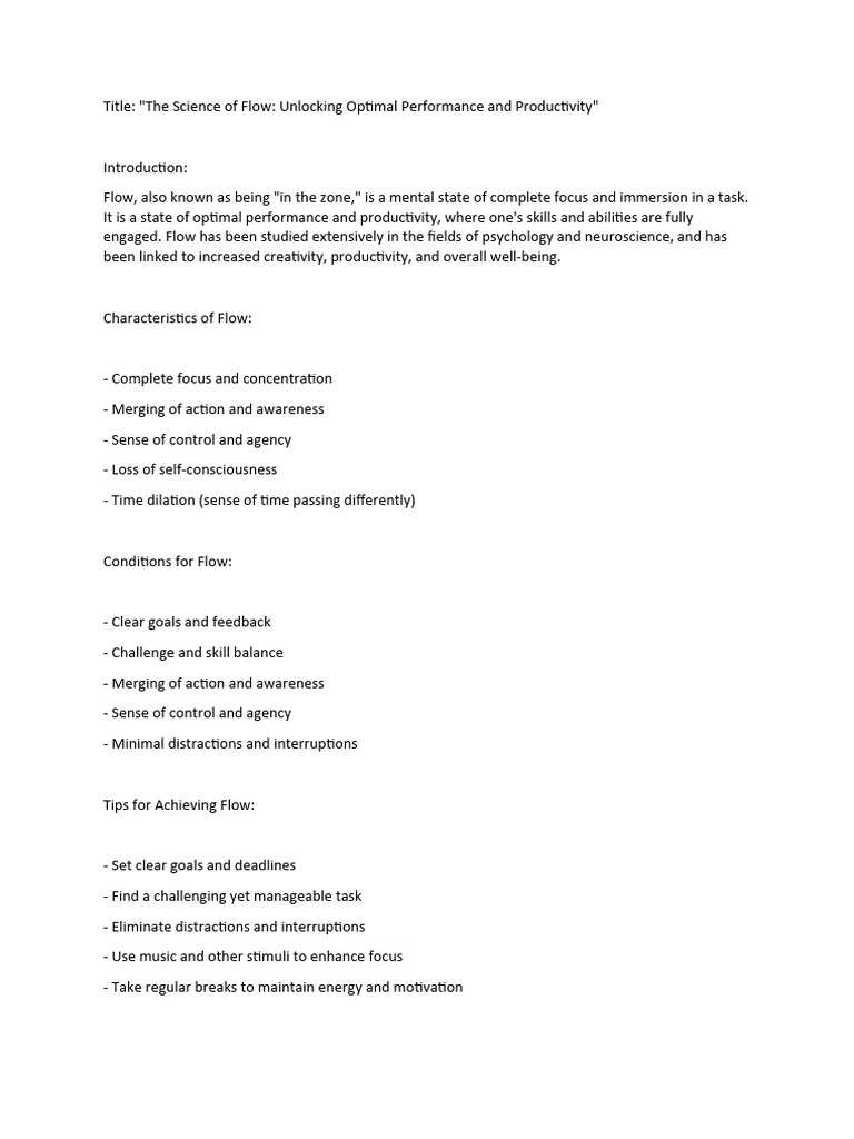 The Science of Flow Unlocking Optimal Performance and Productivity ...