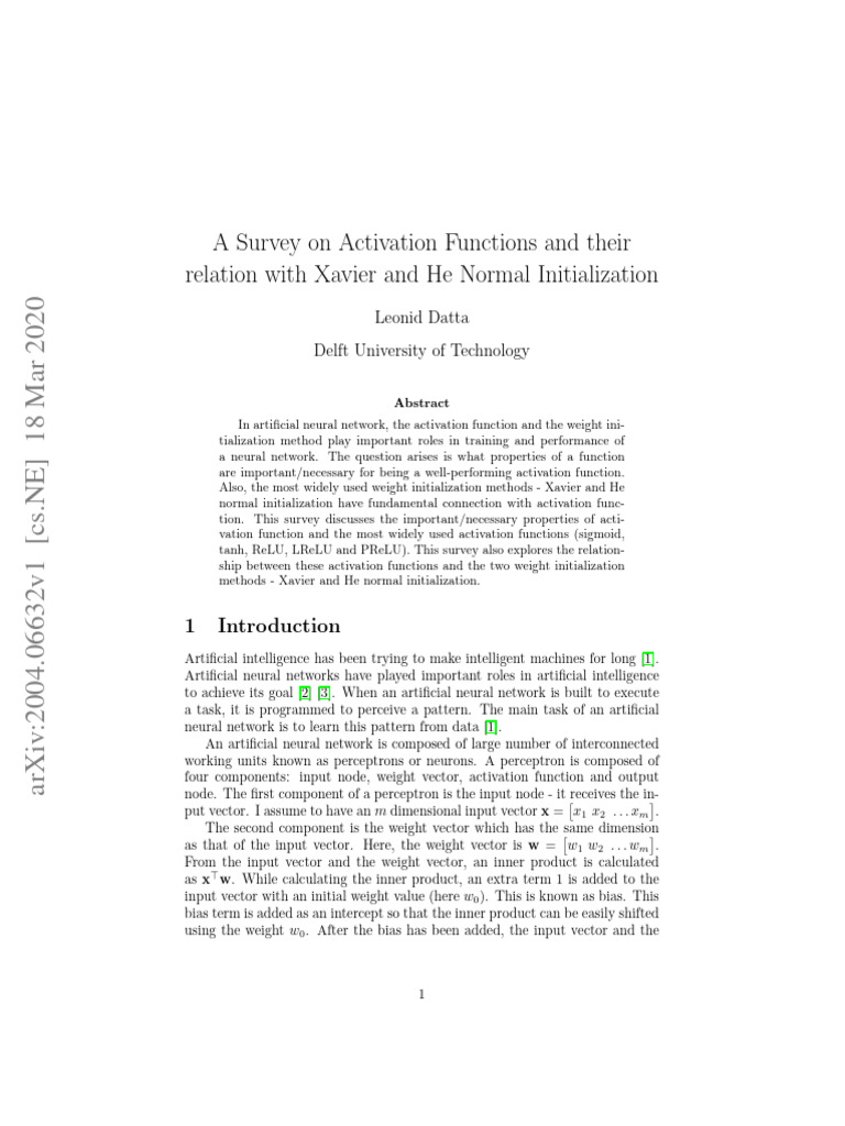 Activation Functions And Initialization Methods Pdf Artificial Neural Network Function