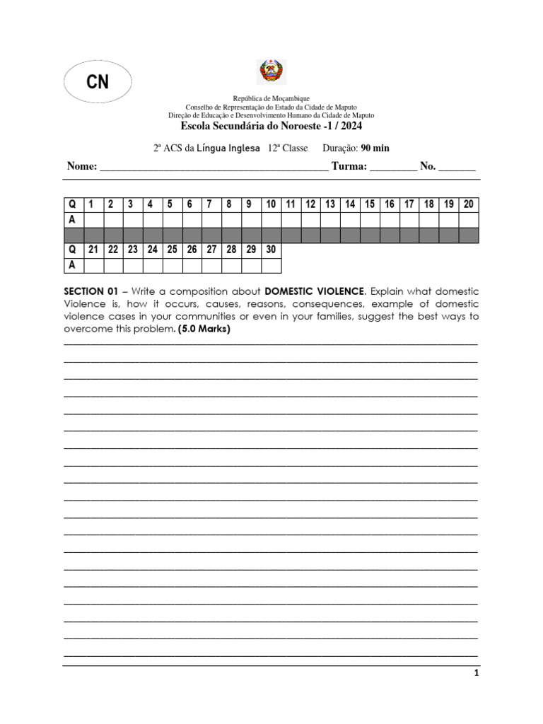 Test II - First Term - 2024 CN | PDF | Citizenship | Mozambique