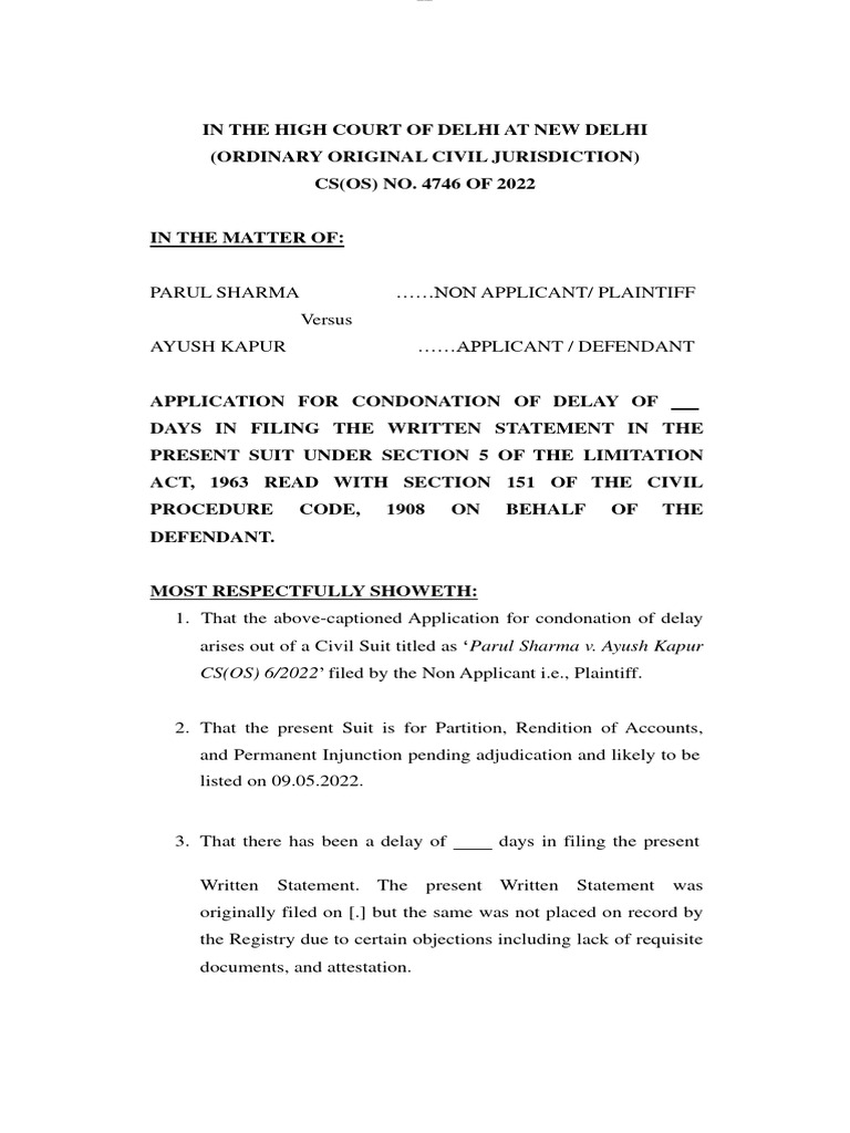 Application For Condonation of Delay | PDF | Lawsuit | Legal Procedure