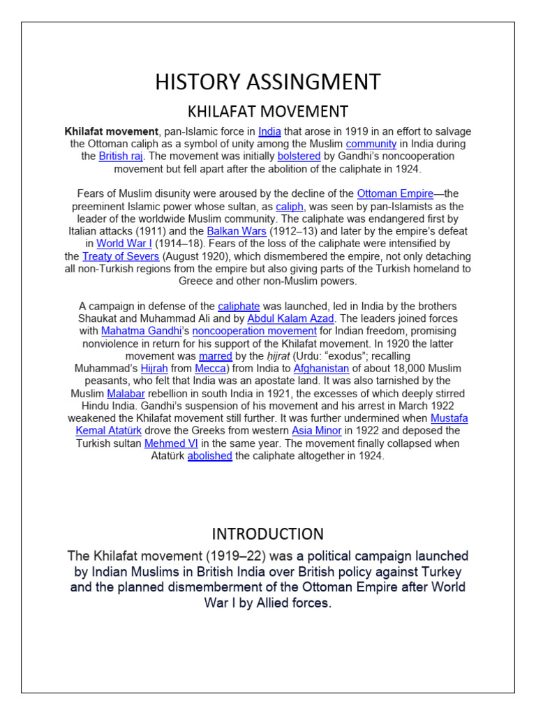 Khilafat Movement | PDF | Caliphate | Ottoman Empire