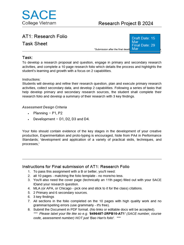 Research Project Folio Guidelines 2024 | PDF | Information | Evaluation