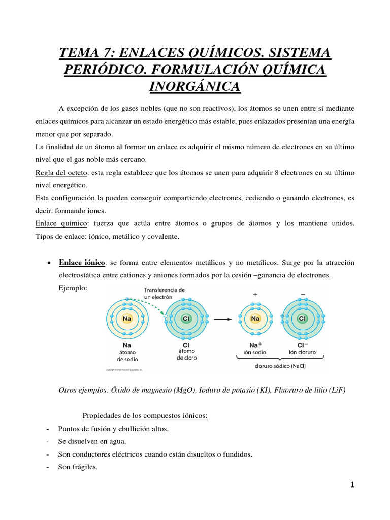 TEMA 7. Enlaces- Sitema Peri-dico y Formulaci-n Inorg-nica | PDF | Enlace químico | Compuestos ...