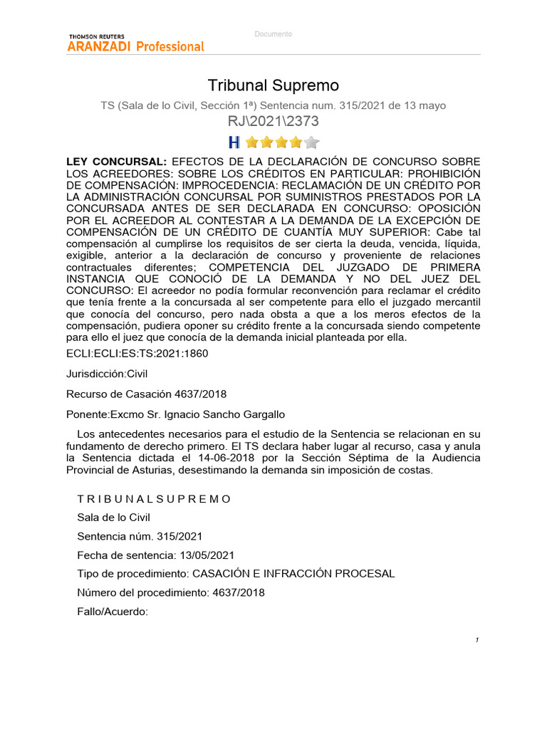 Jur - TS (Sala de Lo Civil, Seccion 1a) Sentencia Num. 315-2021 de 13 Mayo - RJ - 2021 - 2373 ...