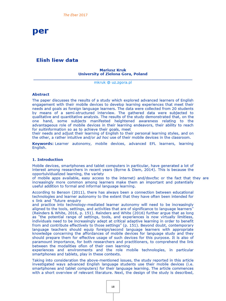 Elish Liew Data: The Eber 2017 | PDF | Learning | Language Education