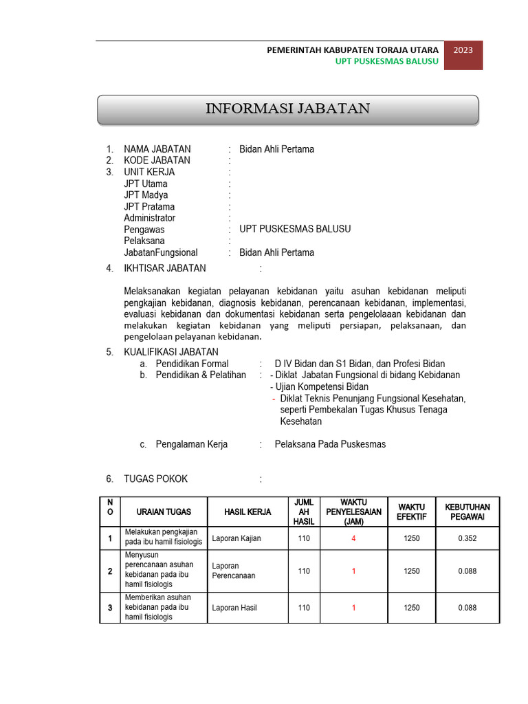 Anjab Bidan Pertama | PDF