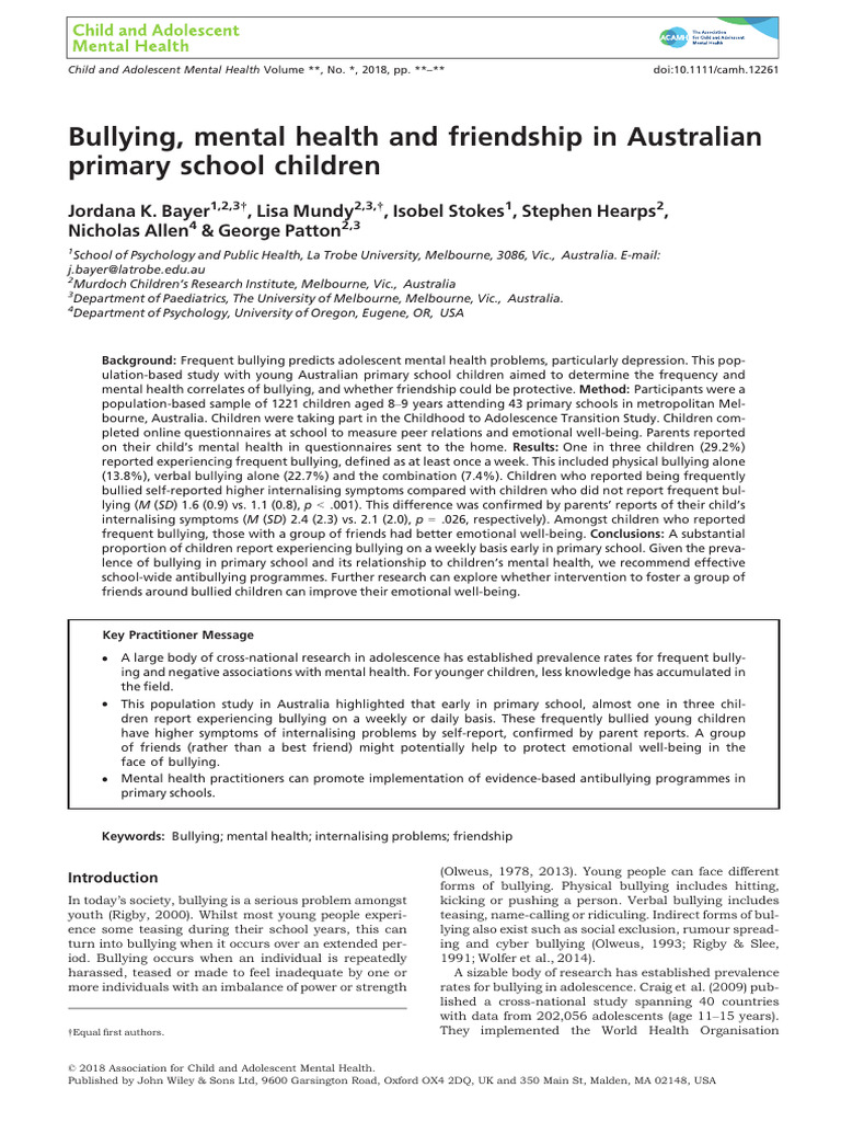 Bullying and Mental Health in Primary Kids | PDF | Bullying | Mental Health