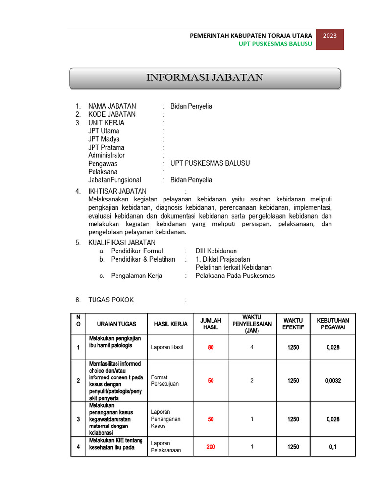Anjab Bidan Penyelia | PDF
