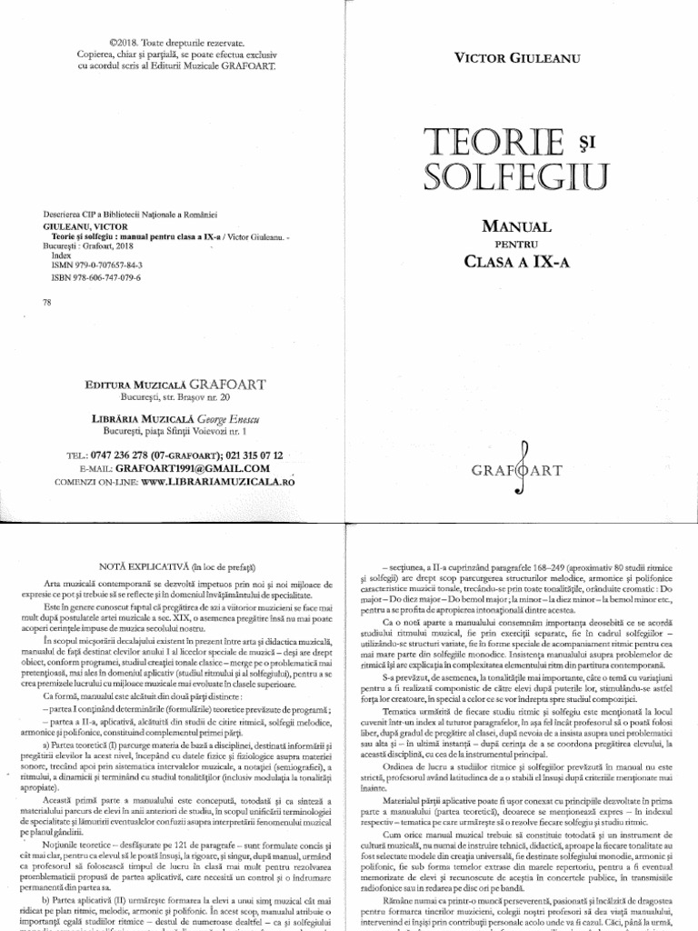 Teorie Si Solfegiu (Manual Pentru Clasa A IX-a) | PDF