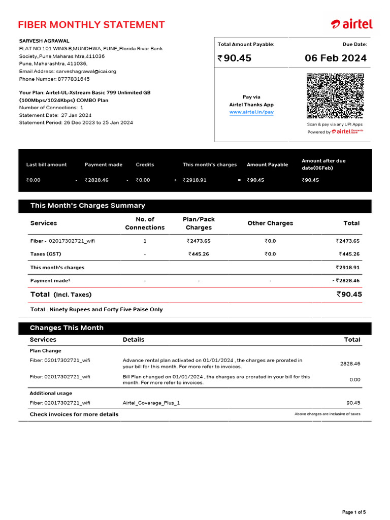 Airtel Bill Jan - March | PDF | Cheque | Credit Card