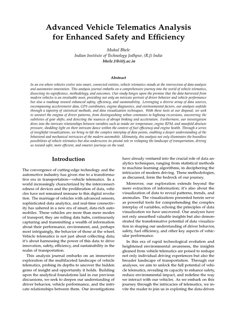 Advanced Vehicle Telematics Analysis For Enhanced Safety and Efficiency ... Advanced Vehicle Telematics Analysis For Enhanced Safety and Efficiency ...