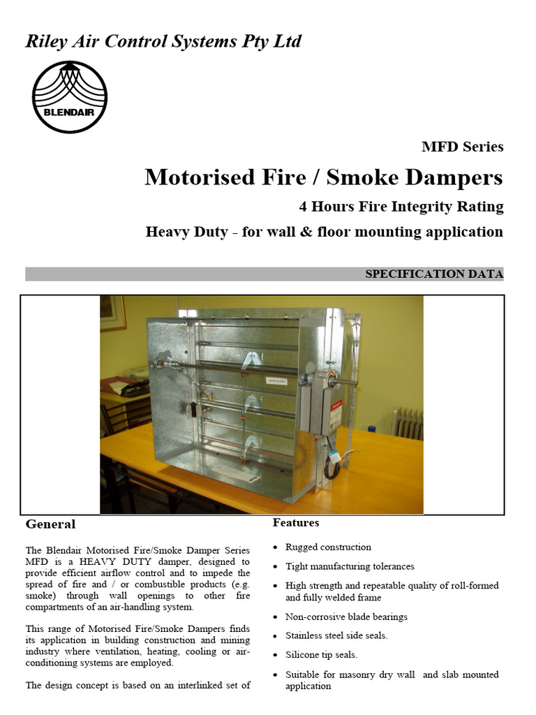 MFD Series Motorised Fire/Smoke Dampers | PDF | Duct (Flow ...
