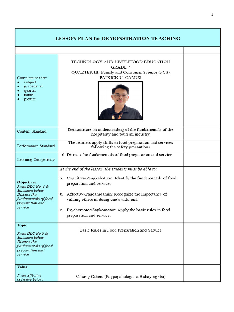 camus lesson plan | PDF | Cooking | Chef