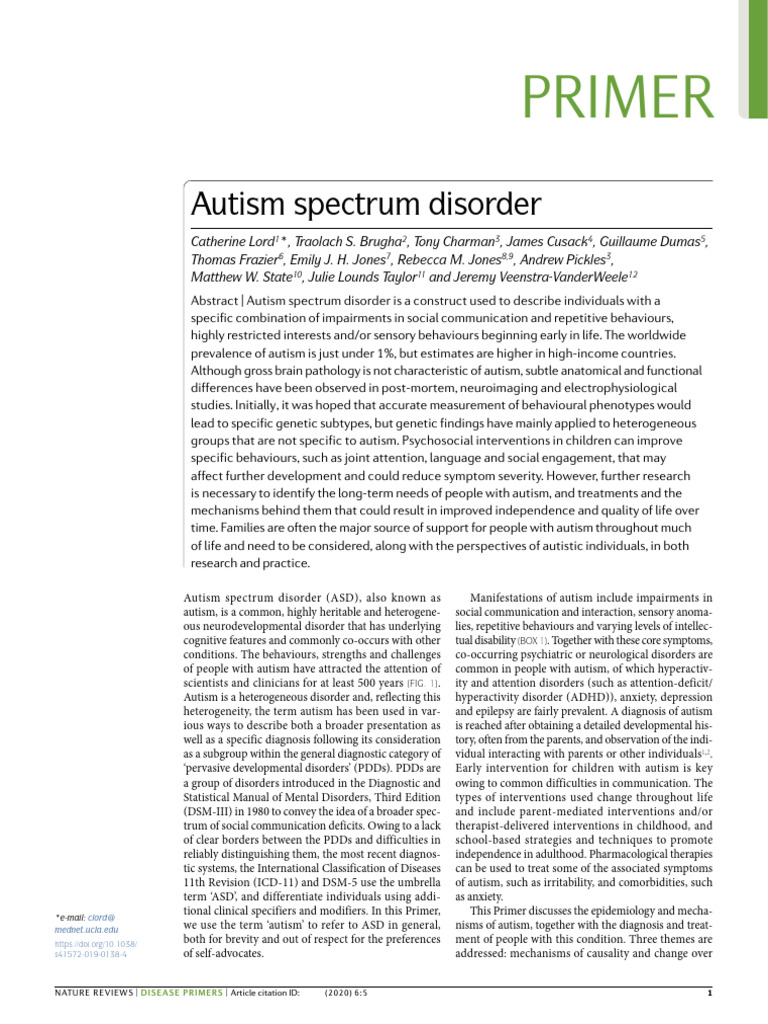 Primer: Autism Spectrum Disorder | PDF | Autism Spectrum | Pervasive ...
