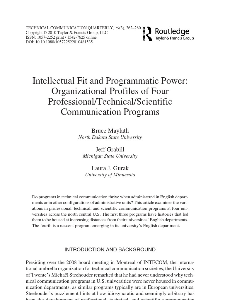 Intellectual Fit and Programmatic Power: Organizational Profiles of ...