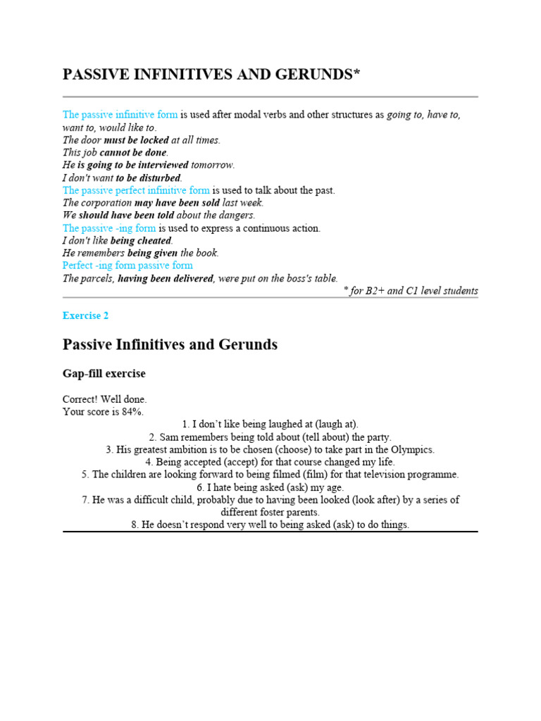 Passive Infinitives and Gerunds Guide | PDF