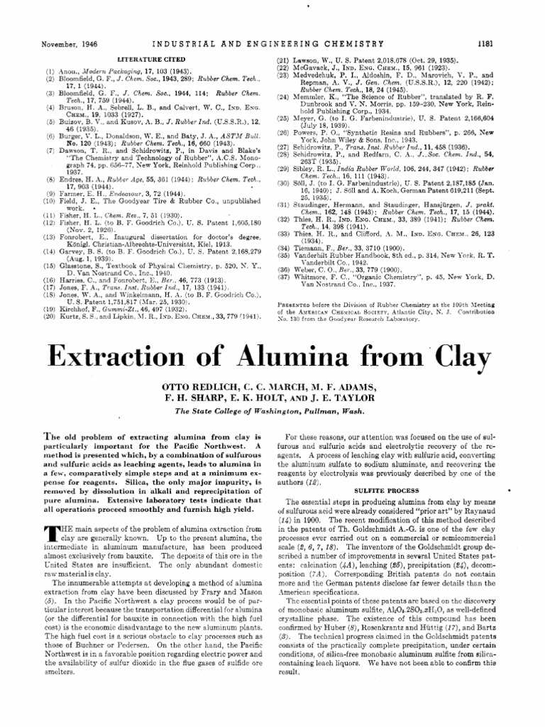 Alumina Extraction from Clay Process | PDF | Aluminium | Aluminium Oxide