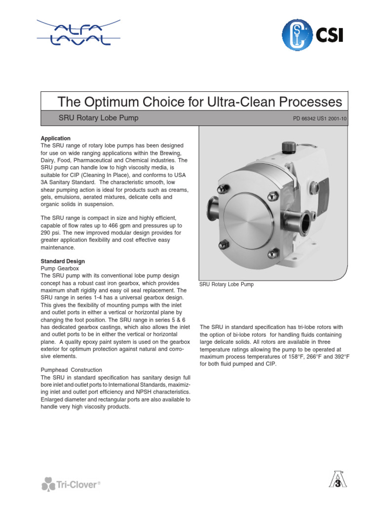 SRU Rotary Lobe Pump Overview | PDF | Pump | Valve